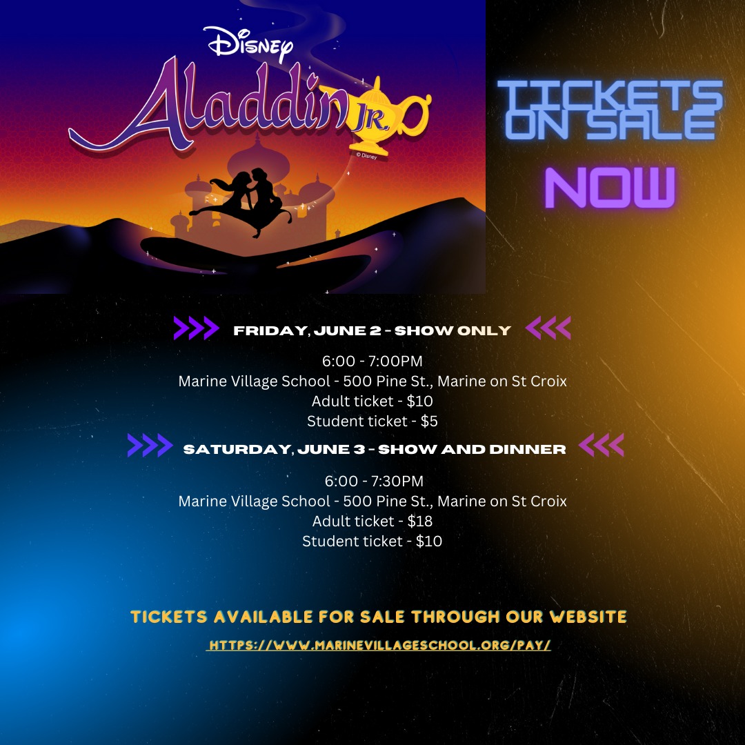 Aladdin Jr. Tickets on Sale NOW! - Marine Village School